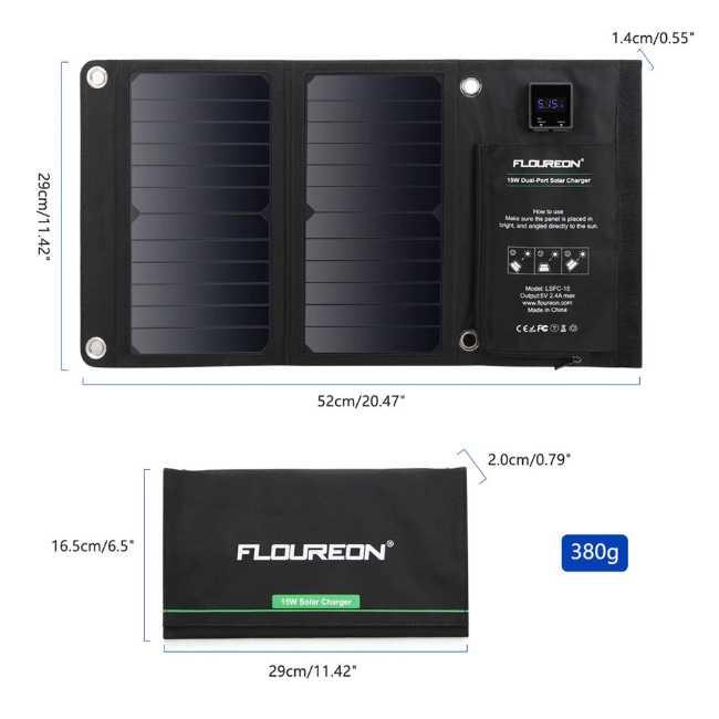 Floureon Foldable Solar Panel with 3 USB Ports - www.newtechstore.eu